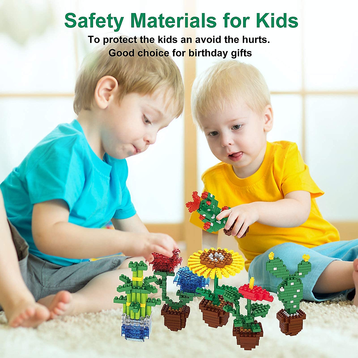 Kimiangel 6PCS Party Favors for Kids 8-12, Mini Building Blocks for Kid DIY Toy Sets Prizes Birthday Gifts Goodie Bag Fillers, Plants and Flowers, Bonsai Tree (Plant Mini Block)
