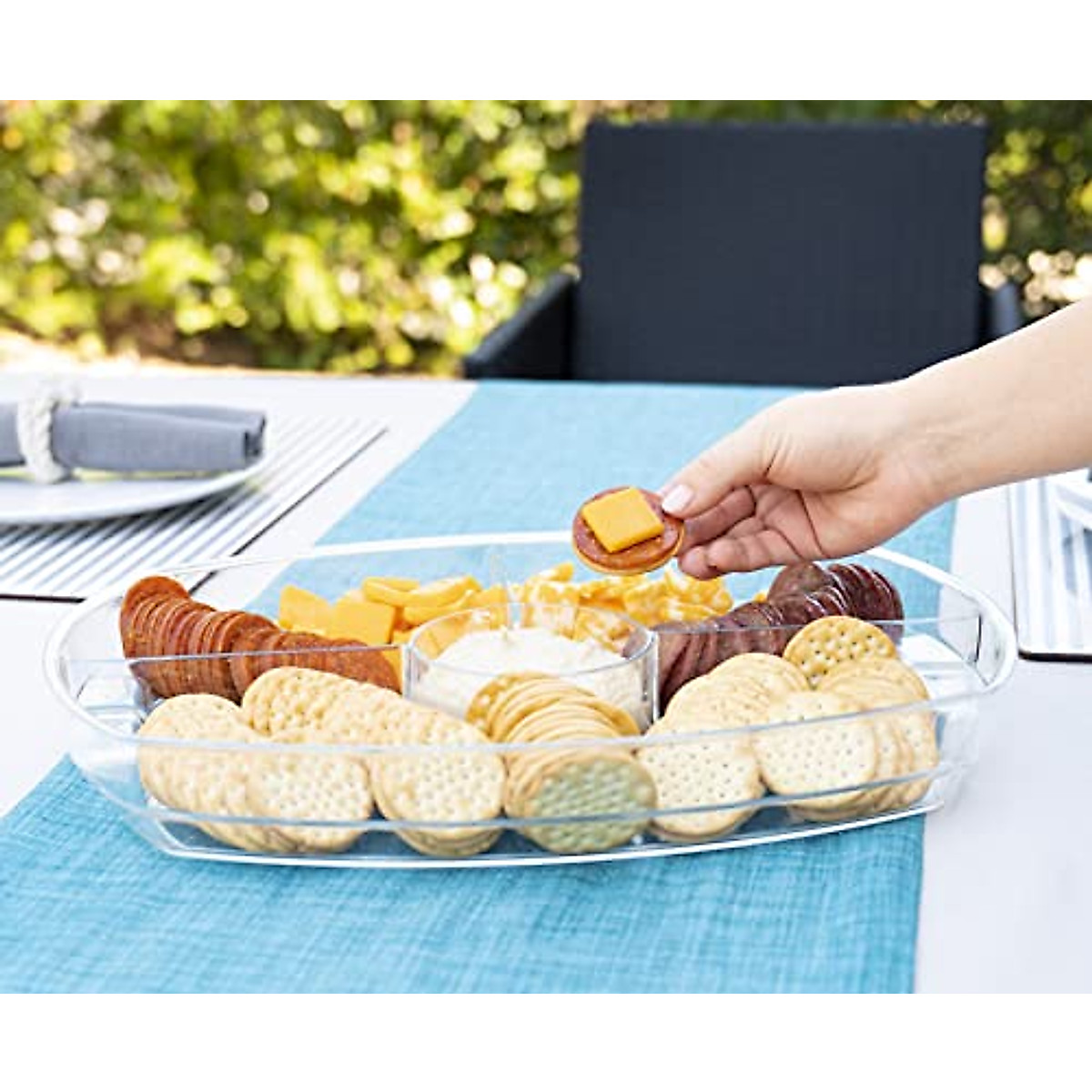 Summer at the Shore Divided Appetizer Serving Platter, Great for Picnics and Barbeques, Outdoor Hosting Party Planning Accessory, One Size, Clear (1567A6-AMZ)