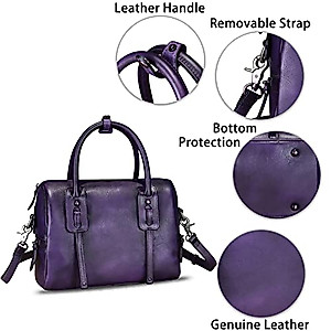 Genuine Leather Handbag for Women Satchel Top Handle Bags Handmade Vintage Crossbody Handbag Purse (Purple)
