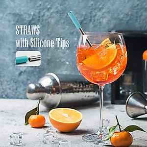 Teivio 8 Pack Short Stainless Steel Straws 6.25 inch and 6 inch Metal Reusable Straws with Silicone Tips and Case, Cleaning Brush and Carry Bag for Cocktail Glasses, Kids, Small Cups(Silver)