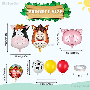 Farm Animal Balloons Set Pig Cow Horse Donkey Head Shaped Mylar Foil Cow Print Latex Balloon for Barnyard Farm Theme Birthday Party Supplies Decorations