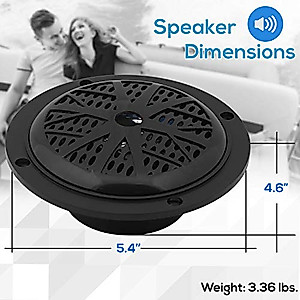 Pyle 4 Inch Dual Marine Speakers - Waterproof and Weather Resistant Outdoor Audio Stereo Sound System with Polypropylene Cone, Cloth Surround and Low Profile Design - 1 Pair - PLMR41B (Black)