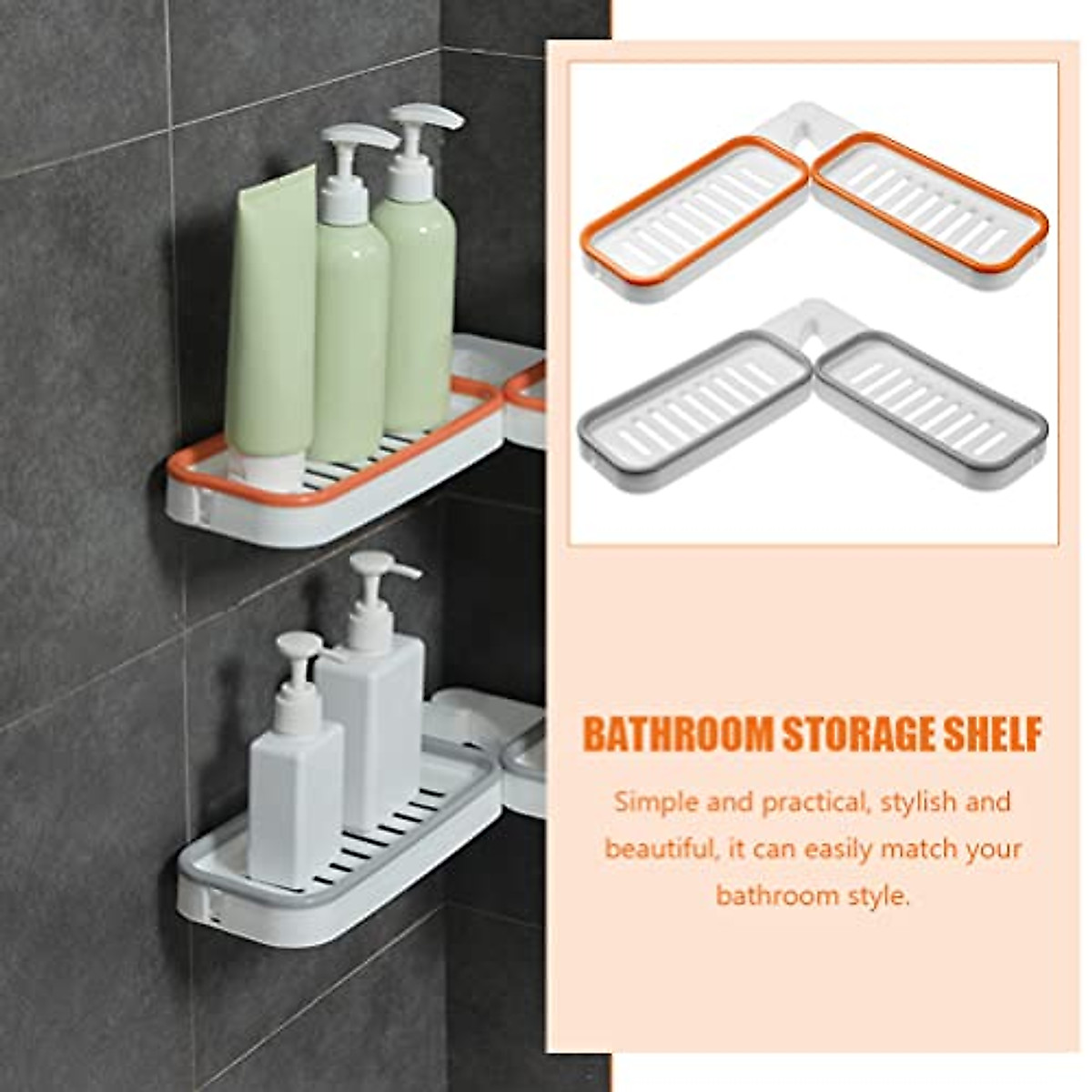 Beaupretty Shampoo Holder Organizer 2Pcs Corner Shower Shelf Shower Caddy Adhesive Bathroom Shelf Kitchen Storage Racks Organizer for Shampoo Conditioner Kitchen Livingroom Wall Mount Shower Rack
