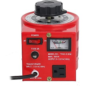 YaeCCC Auto Voltage Transformer AC Variable Voltage Converter Transformer 110VAC Input, 0-130VAC (500W)