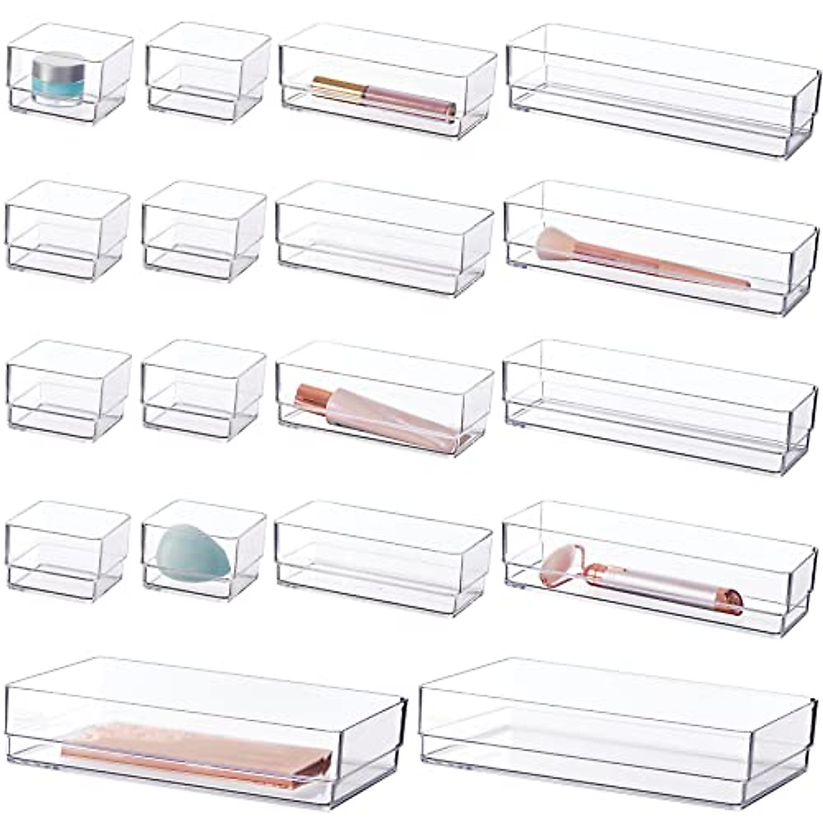 STORi SimpleSort 18-Piece Stackable Clear Drawer Organizer Set | Multi-size Trays | Makeup Vanity Storage Bins and Office Desk Drawer Dividers | Made in USA