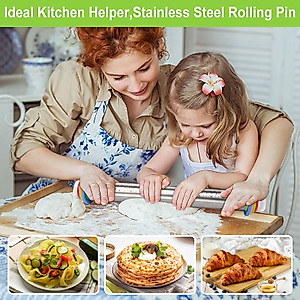 Adjustable Rolling Pin with Thickness Rings for Baking, Stainless Steel Designs Dough Roller Pins for Cookie Decorating Baking Supplies Fondant Cake Baker