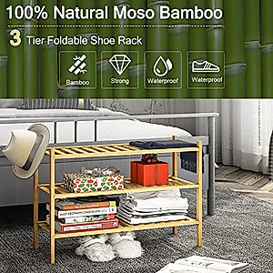 Furshus 3-Tier Bamboo Shoe Rack for Entryway, Stackable | Heavy Duty | Multi-Function, Free Standing Shoe Racks for Bedroom Hallway Closet