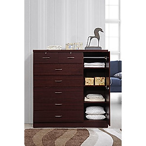 Hodedah 7 Drawer Jumbo Chest, Five Large & Two Smaller Drawers with Two Lock, Hanging Rod, and Three Shelves | Mahogany, 17.76" D X 47.24" W X 48.39" H