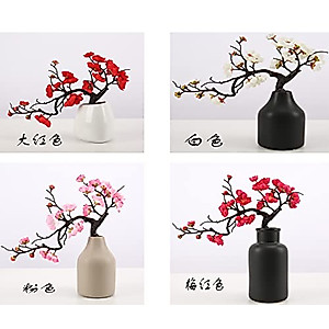 Suandsu 2 Pcs Artificial Plum Blossom Fake Wintersweet DIY Flowers Home Hotel Office Wedding Party Garden Decor 9'' High Red