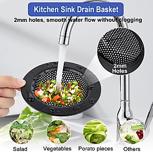 3 Pack of Kitchen Sink Stopper Strainer, Upgraded Sink Basket Strainer Set, Universal Anti-Clogging Sink Drain Strainer, Stainless Steel Kitchen Sink Drain Filter Sieve (Black)