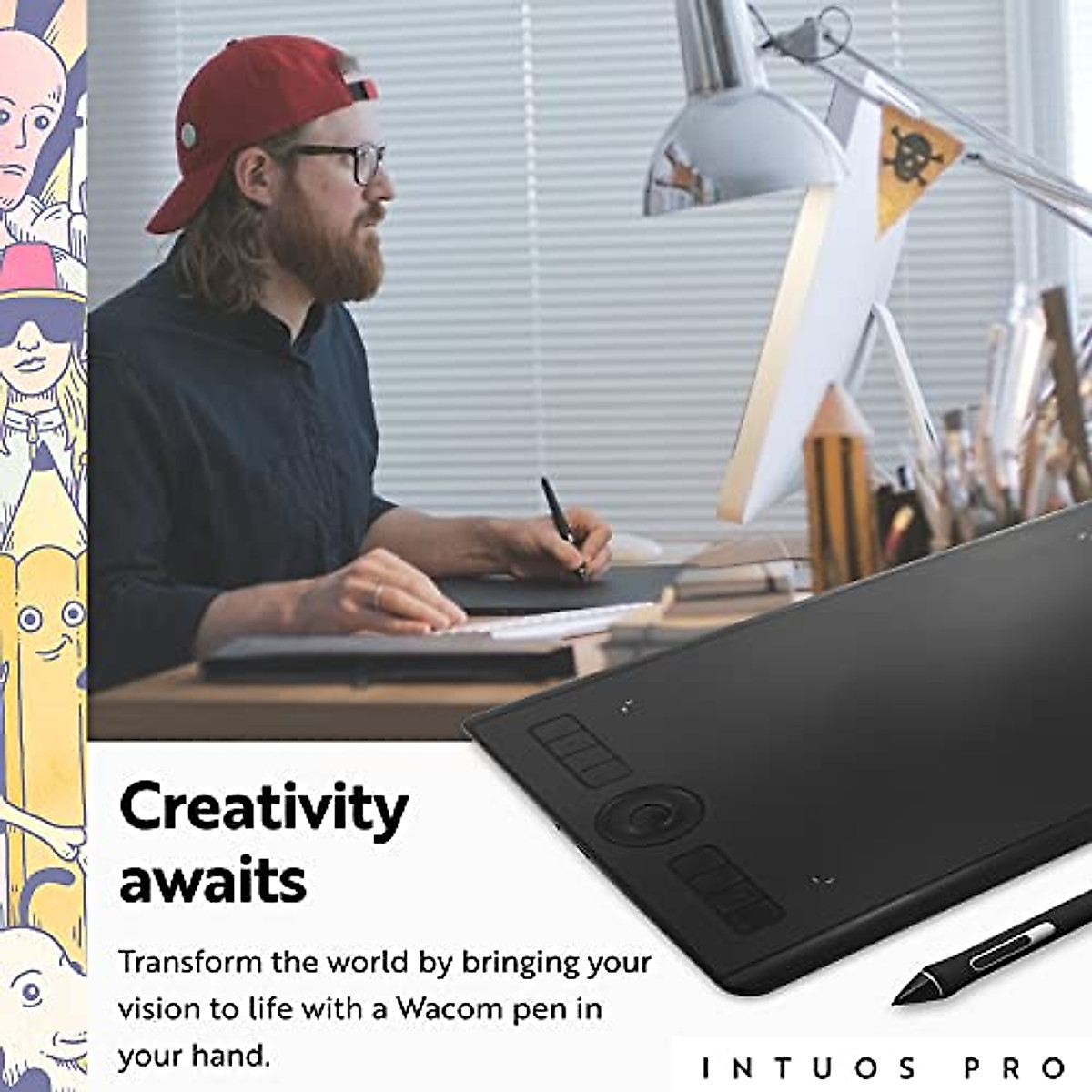 Wacom Intuos Pro Medium Bluetooth Graphics Drawing Tablet, 8 Customizable ExpressKeys, 8192 Pressure Sensitive Pro Pen 2 Included, Compatible with Mac OS and Windows,Black