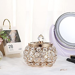 Hipiwe Crystal Jewelry Box with Glass Lid Small Trinket Organizer Mirrored Treasure Box Ring Holder Earrings Necklace Storage Box Keepsake Gift Box for Home Dresser Decor, Gold