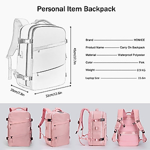 HOMIEE Travel Backpack for Women Airline Approved, 15.6 Inch Laptop Backpack Personal Item Size, Lightweight Carry On Nurse Bag, Pink