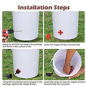 Chicken Water Nipples, 15 Pcs Horizontal Poultry Automatic Waterer Nipples for Bucket with 15 Pcs Ring Gaskets, 15 Pcs Wing Nuts, 9mm Drill Bit and an Installation Tool Ullnosoo