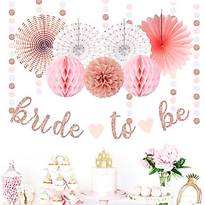 Light-Pink Rose-Gold Bachelorette Party-Decorations - 21pcs Baby Bridal Shower Banner Garland, Bride To Be Paper Streamers Lanterns,flower Tissue Pom Poms Fan Supplies,Wedding Backdrop Decor Huglony