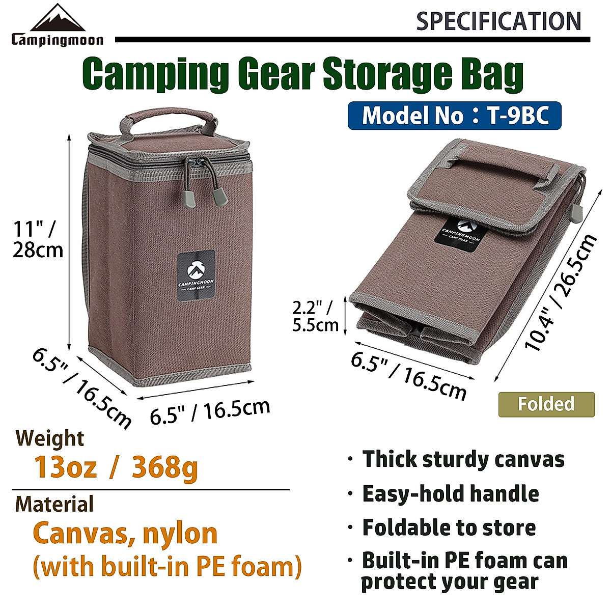 CAMPINGMOON Camping Gear Lantern Storage Case T-8,T-9 (10.2'' Height (T-9BC))