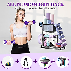 Mythinglogic Dumbbell Rack for Home Gym, Weight Rack for Dumbbells Hold up to 420 Pounds, Multifunctional Yoga Mat Holder for Barbell plates and Kettlebells, Home Gym Storage Rack Made of Steel