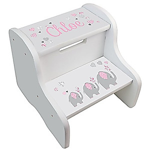 Personalized Elephant Girl White Stool