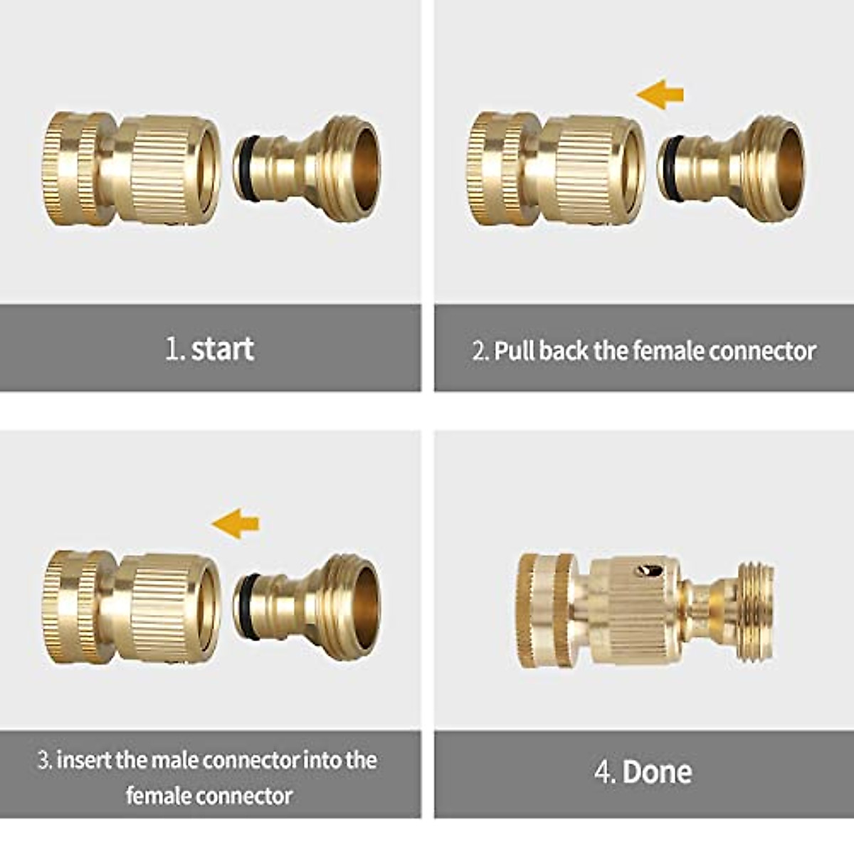 Garden Hose Quick Connect 3/4 Inch, Solid Brass Quick Connect Hose Fittings Male and Female, No Leakage, No Rusting, No Breakage Hose Connector for 3/4" Thread, 1 Set