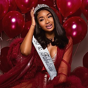 Hapdoo 30th Birthday Decorations women, Including 30th Birthday Rhinestone Crown Tiara, 30&Fabulous Sash with Pearl Pin, Happy Birthday Cake Topper and Number Candles, 30th Birthday Gifts for women, Silver