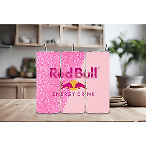 Stainless Steel 20 oz Double Wall Skinny Tumbler Cup Travel Mug with lid and straw Bad B Energy Pink Image Bull