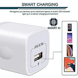 USB Charger, iPhone Wall Charger Block, AILKIN 3Pack Single Port iPhone Fast Charging Power Adapter Plug Cube Compatible with iPhone 14 13 12 Pro Mini Max 11 XR, Samsung Galaxy S23 S22 S21 A52, Google