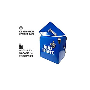 Bud Light King of Beers Retro Ice Chest Cooler with Bottle Opener 13L (14 qt), 22 Can Capacity, Yellow and Silver, Vintage Style Ice Bucket for Camping, Beach, Picnic, RV, BBQs, Tailgating, Fishing
