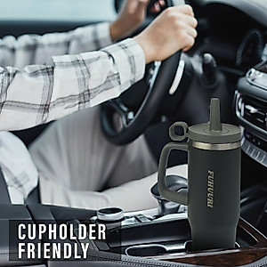 FUHUURI 40oz Stainless Steel Tumbler with Handle,Straw Lid,Double Wall Insulated, Keep Drinks Cold or Hot,Cupholder Friendly (Black grey)