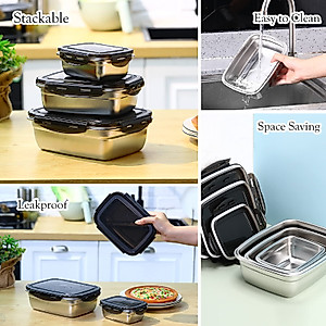 Nuanchu 6 Packs Stainless Steel Food Storage Containers Airtight Metal Food Containers Meal Prep Container Leak Proof Stackable Bento Lunch Box with Lids for Kitchen Travel Picnic and Camping(Black)