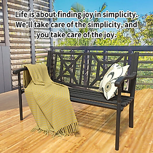 YLGJ&TIDY Outdoor Bench,50" Garden Bench with Ergonomic Backrest&Armrests, Weatherproof Iron Metal Bench for Gardens, Parks,Patio,Porch, Lawn and Yard