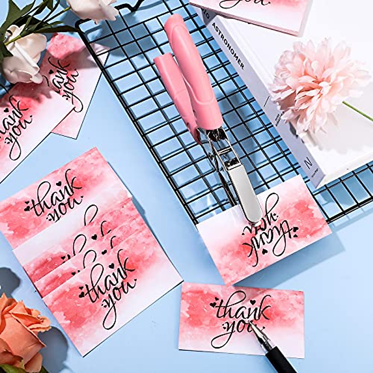 Punch Card and 100 Pieces Reward Punch Card, Handheld Punch Kit, Single-Hole Paper Puncher, Metal Punch with Soft Grip, Home School Office Supplies, Clothing Ticket Scrapbook Punch Tool (Elegant)