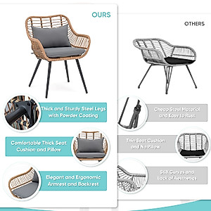 Verano Garden Set of 2 Patio Dining Chairs, Outdoor Wicker Seating Set with Soft Cushion for Indoor & Outdoor Use, Modern Wicker Dining Chairs for Backyard