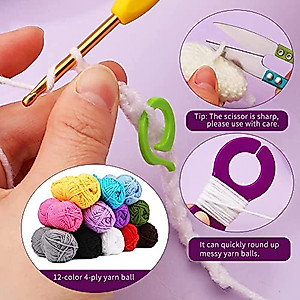 87 Pcs Crochet Kit for Beginners, Crochet Starter Kit, Crochet Needles Set with 12 Yarn Balls Plastic Sewing Needles Stitch Marker Storage Bag Knitting Accessories for Adults Kids Beginner Craft
