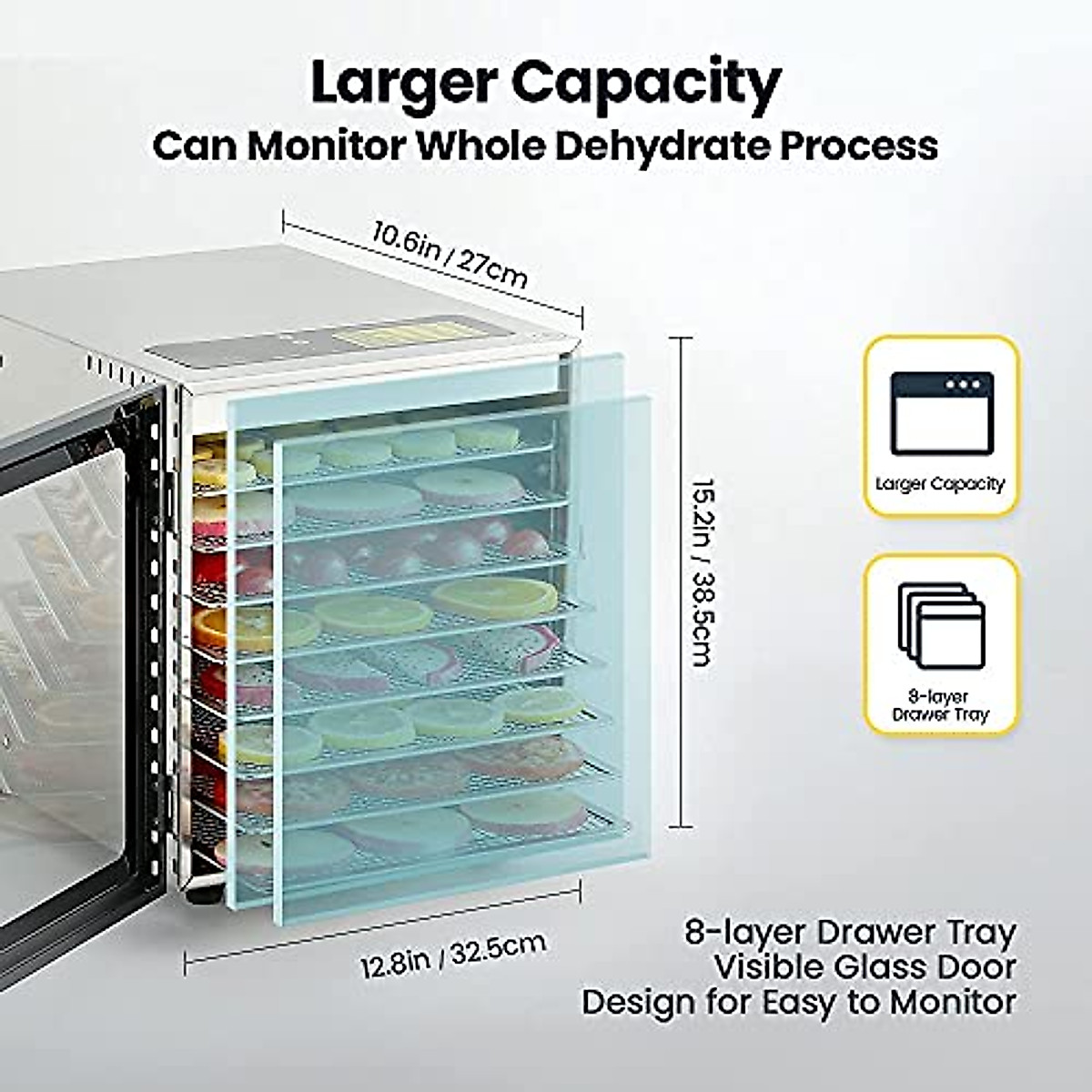 COLZER Food Dehydrator Machine(67 Free Recipes) 8 Stainless Steel Trays Adjustable Thermostat Digital Food Dehydrator for Beef, Jerky, Fruit, Dog Treats, Herbs