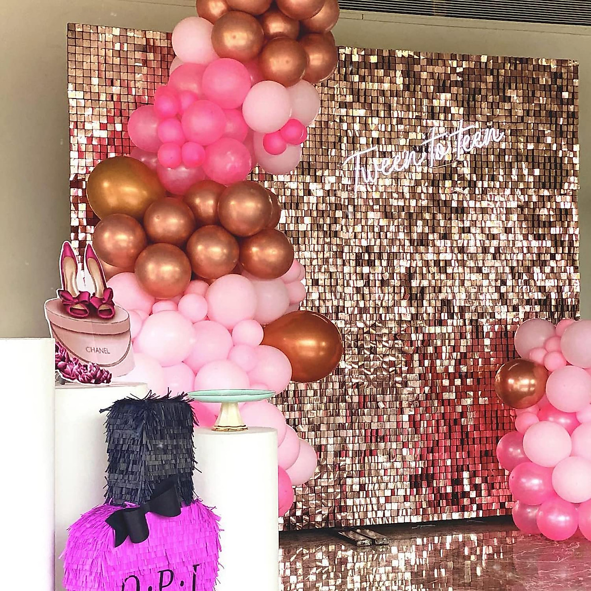 ZUOVAOV Shimmer Wall Backdrop Ppanels- 24 Pieces Square Panel DIY Party Backdrop for Birthday Party, Wedding, Bachelor Party, Halloween & Christmas Party and Other Party Events (Rose Gold)