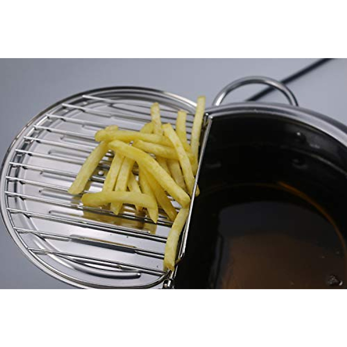 TIYOORTA Mini deep fry pan with basket draining rack Stainless steel Fryer pot with Thermometer for Chicken French Fries Fish onion ring