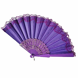 RAZZUM Decorative Folding Fans Summer Vintage Plastic Folding Hand Held Flower Fan Chinese Dance Party Pocket Gifts Women Dancing Hand Fans Decor Folding Fans Fan (Color : Purple)