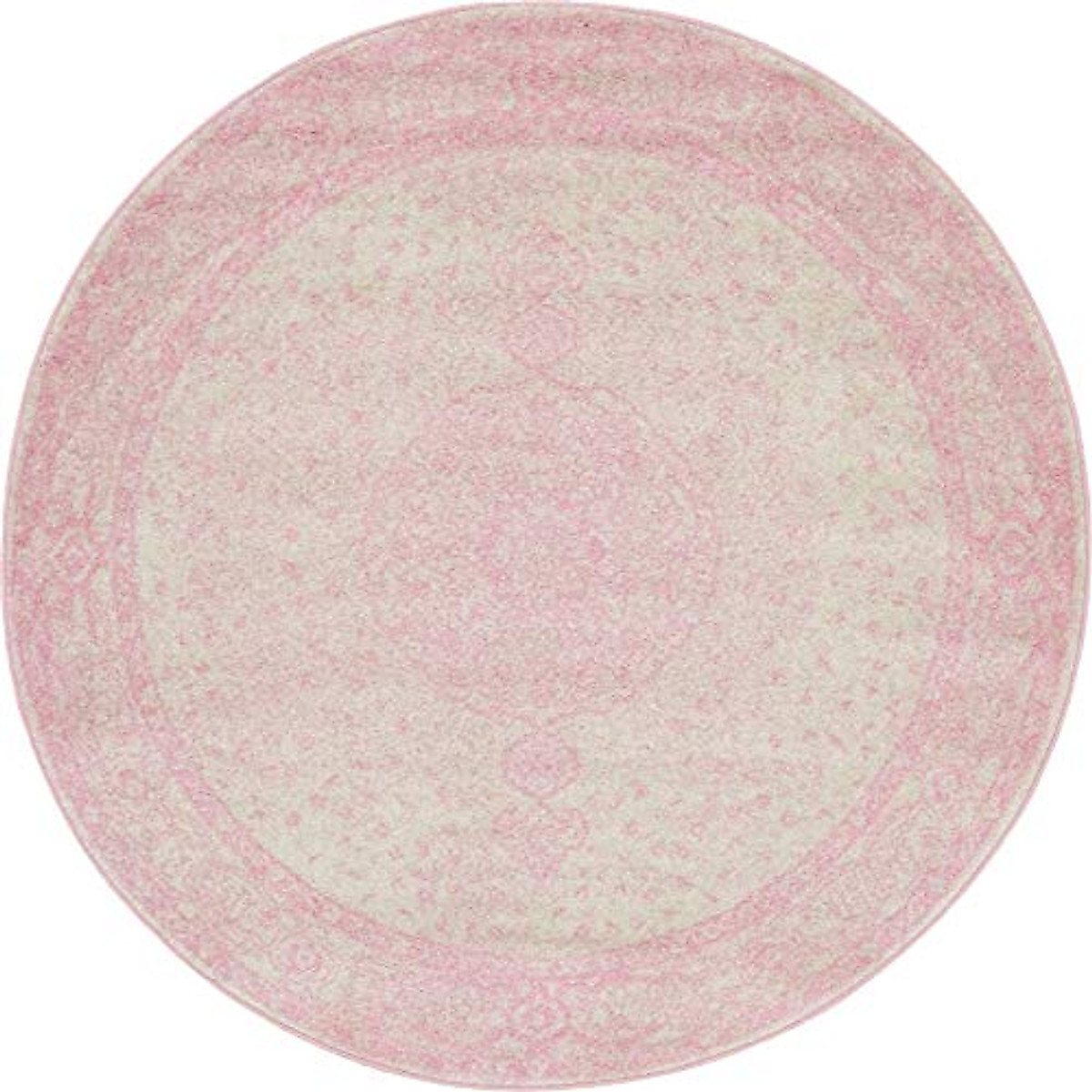Rugs.com Dover Collection Rug – 5 Ft Round Pink Low-Pile Rug Perfect for Kitchens, Dining Rooms