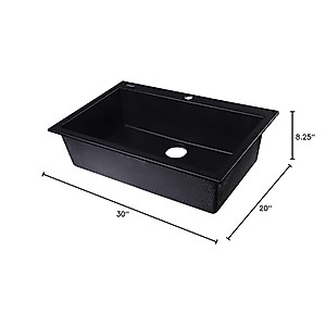 ALFI brand AB3020DI-BLA Drop-In Single Bowl Granite Composite Kitchen Sink, 30", Black
