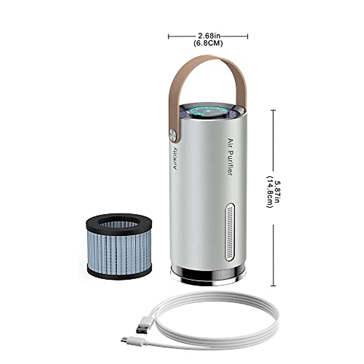 AirKitty Car Air Purifier, 3 in 1 Air Purifiers of UVC Light, Plasma Generator, Aviation Aluminum Enclosure,Siutable for Car, Office, Desktop, Small Room and Travel (Silver)