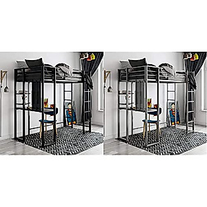 DHP Abode Twin Size Metal Loft Bed, Black & Abode Twin Size Metal Loft Bed, Silver