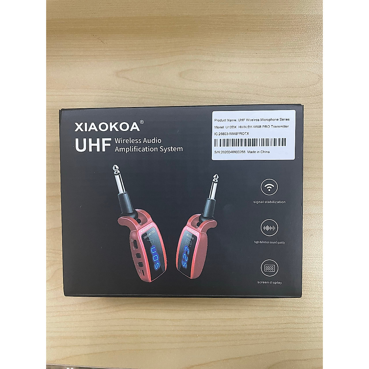 Wireless Guitar System,XIAOKOA UHF Wireless Guitar Transmitter Receiver 164Feet Range with HD LED Screen for Electric Guitar Bass Musical Instruments （Black）