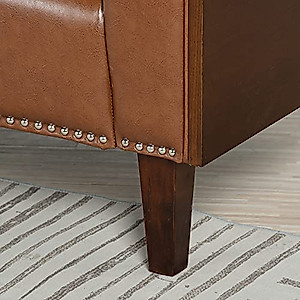 wirrytor Mid-Century Faux Leather 3 Seater Sofa, Modern Upholstered Tufted Leather Sofa Couch Furniture with 2 Bolster Pillows for Living Room Bedroom Office Apartment, Brown