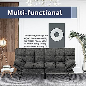 IULULU Futon Sofa Bed, Modern Convertible Sleeper Couch with Adjustable Armrests for Studio, Office, Apartment, Compact Living, Bonus Room, Overnight Guests, Gray