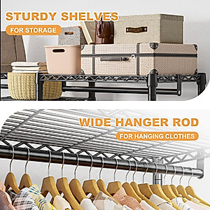 Raybee Clothes Rack, Clothing Racks for Hanging Clothes Heavy Duty Clothing Rack 800LBS Adjustable Clothes Racks for Hanging Clothes Metal Wire Garment Rack with 7 Drawers, Portable Closet Rack, Black
