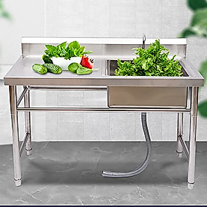 Freestanding Stainless Steel Sink, Utility Sink,1 Compartment Commercial Kitchen Sink,Kitchen Sink Industrial Sink,Utility Restaurant Kitchen Sink w/Workbench/Faucet for Restaurant, Kitchen, Garage