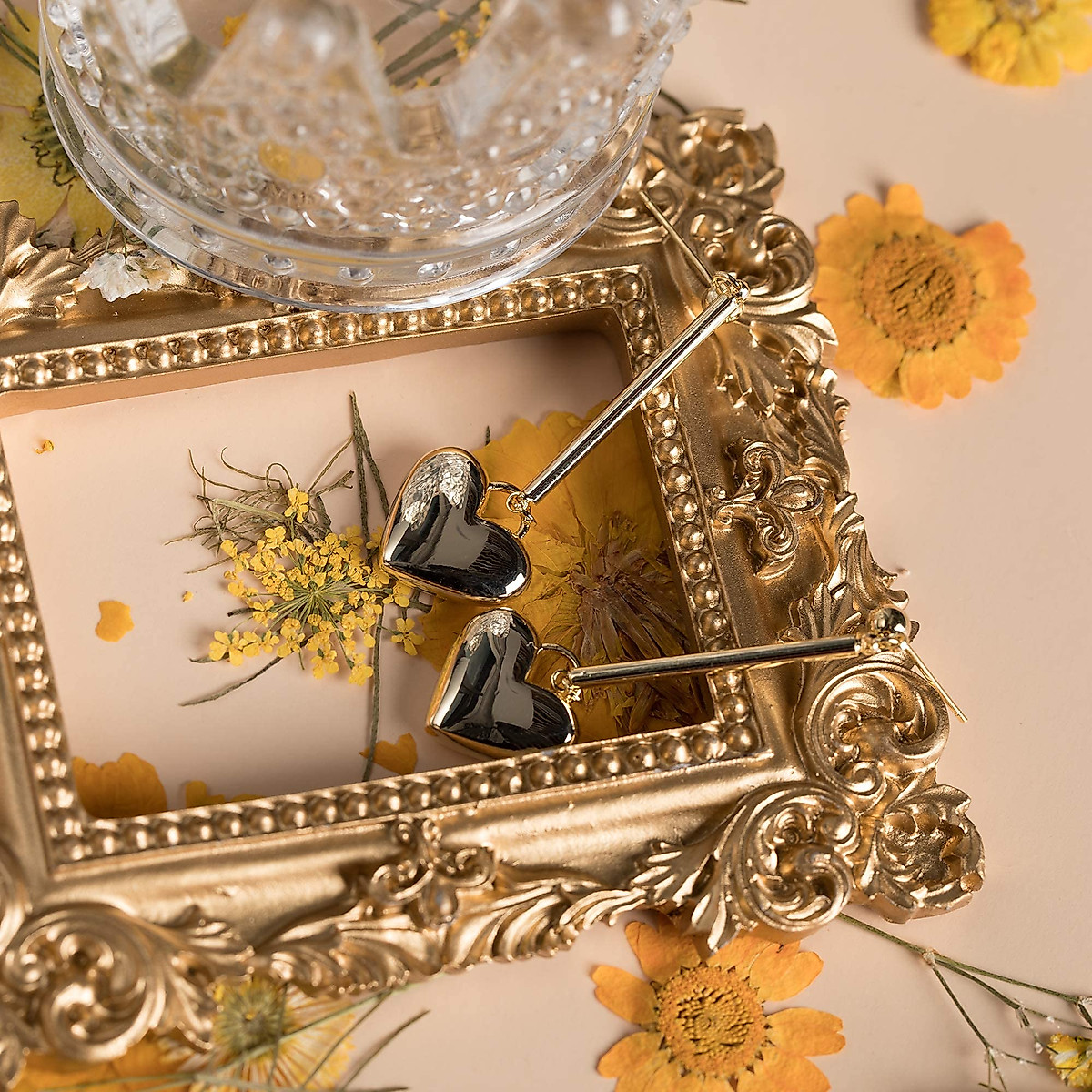 Cowlyn Heart Earrings Love Pendant Long 925 Silver Needle 14K Gold Dangle Drop Stud Cute Jewelry Valentines Day Gift for Women