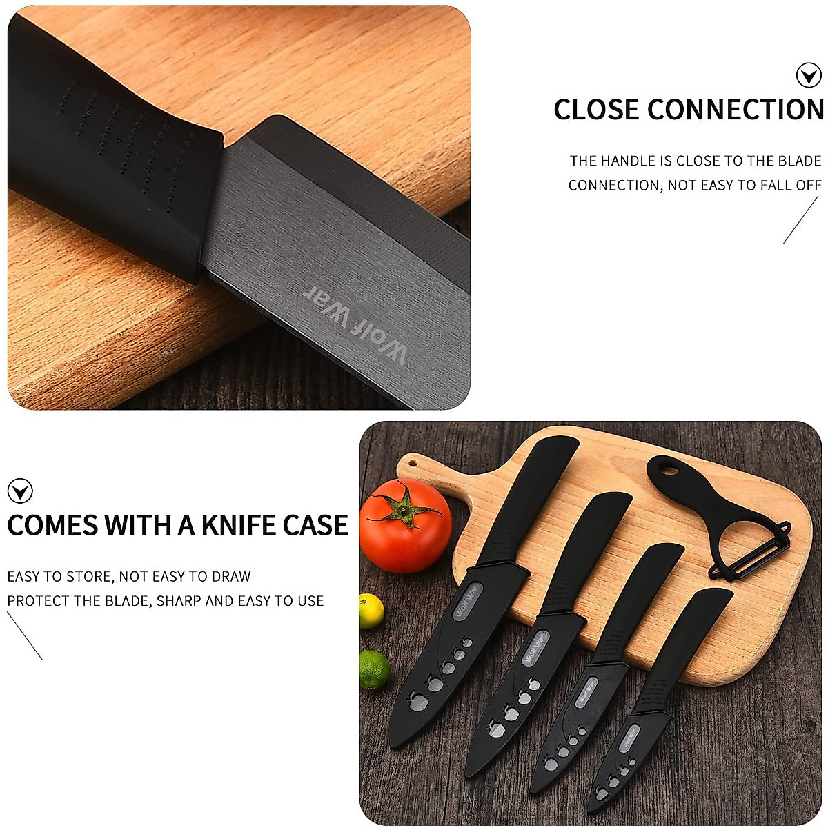 Kitchen Ceramic Knife Set Professional Knife With Sheaths, Super Sharp Rust Proof Stain Resistant (6" Chef Knife, 5" Utility Knife, 4" Fruit Knife, 3" Paring Knife, One Peeler)