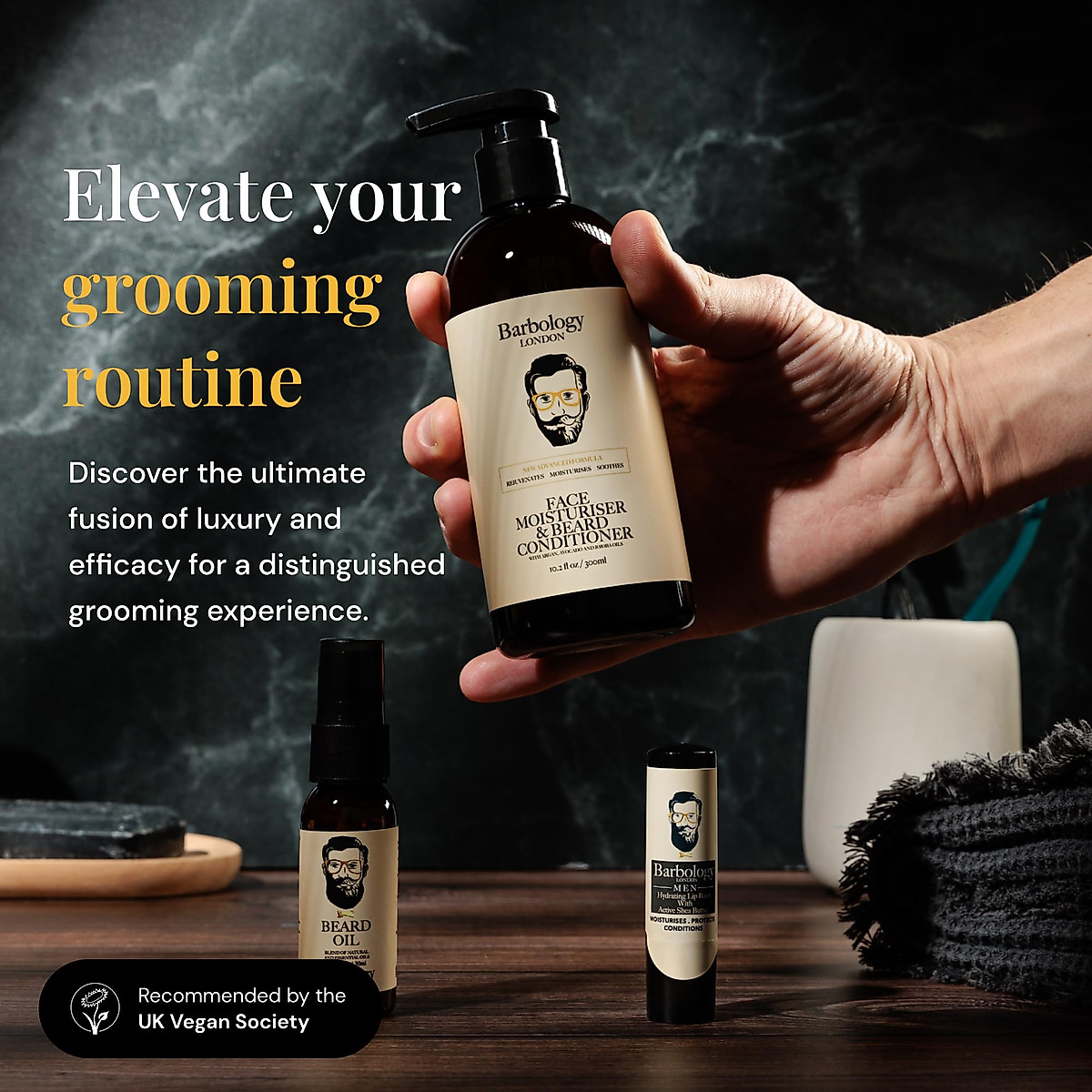 Barbology LONDON 2-in-1 Beard and Face Moisturizer with Jojoba Oil, Argan Oil, and Avocado Oil, Conditions Dry, Itchy and Coarse Facial Hair, 10oz Pump Bottle