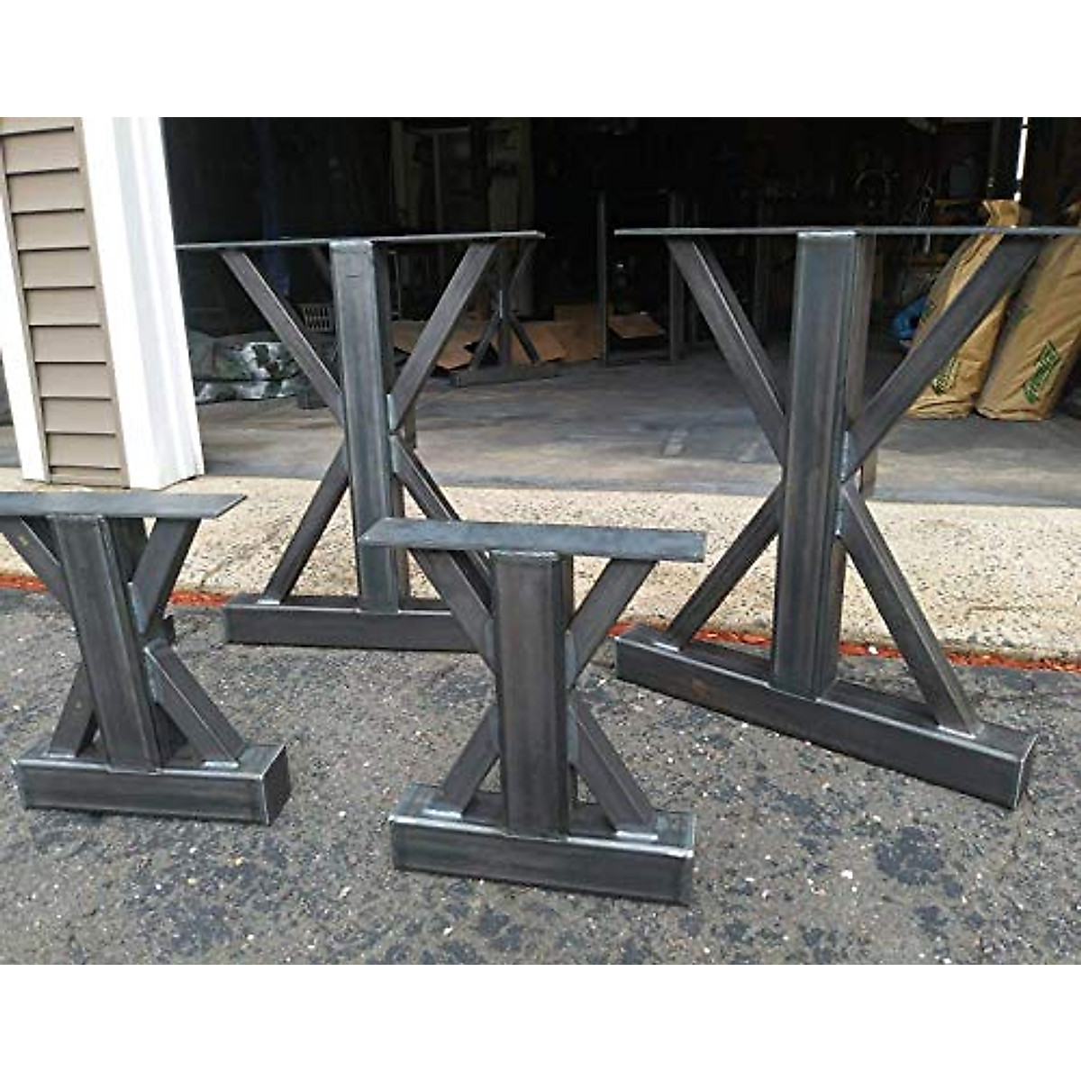 28 inch Metal Bench and Dining Legs Set of 4| Trestle-Shape Heavy Duty Table Legs Metal Couch Legs Furniture Legs| Black Metal For Wood Stone Glass Tabletops| Metal Legs for Coffee Table (16 inch)